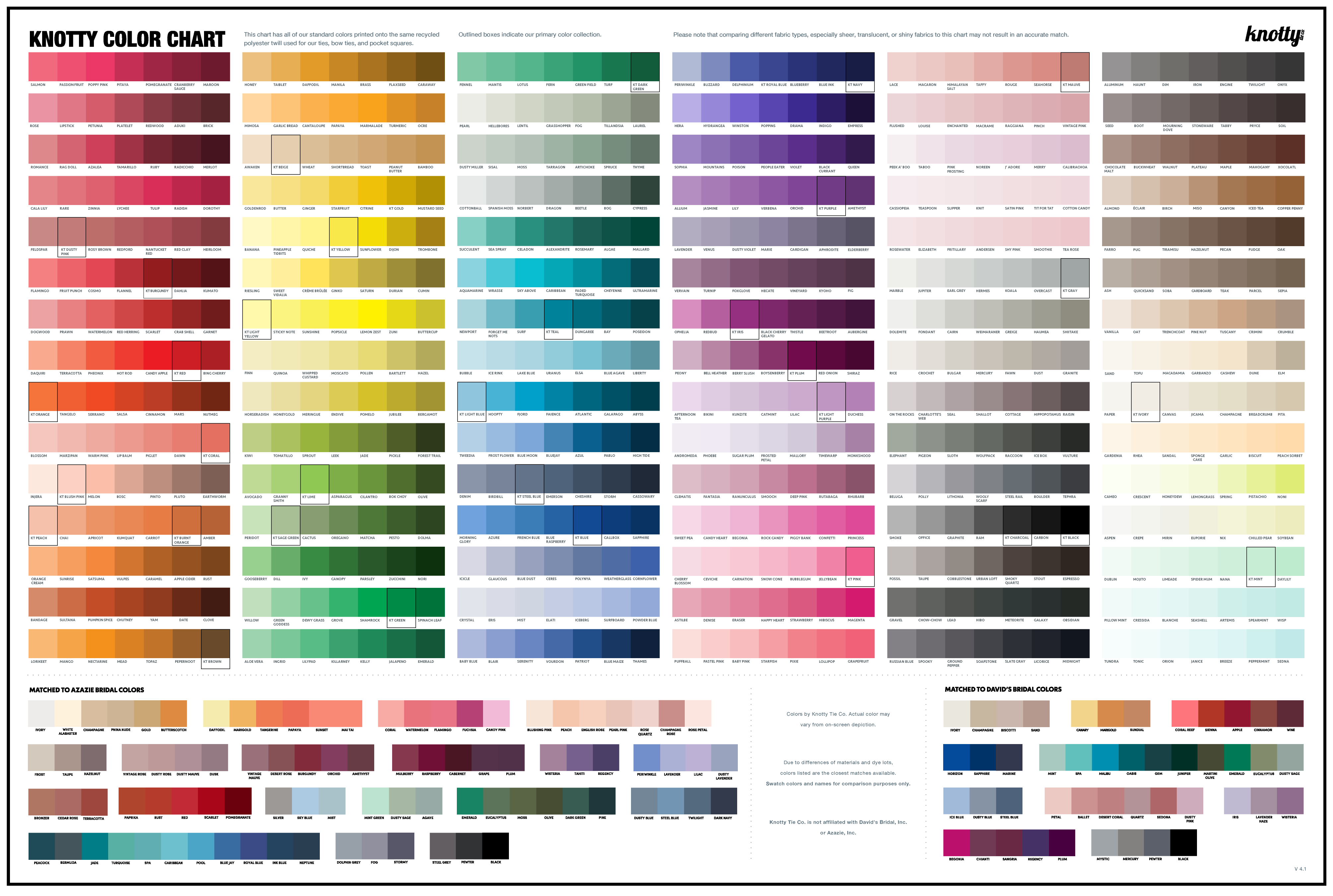 ColorMatch Chart - Match Your Dress Color | Knotty Tie Co.